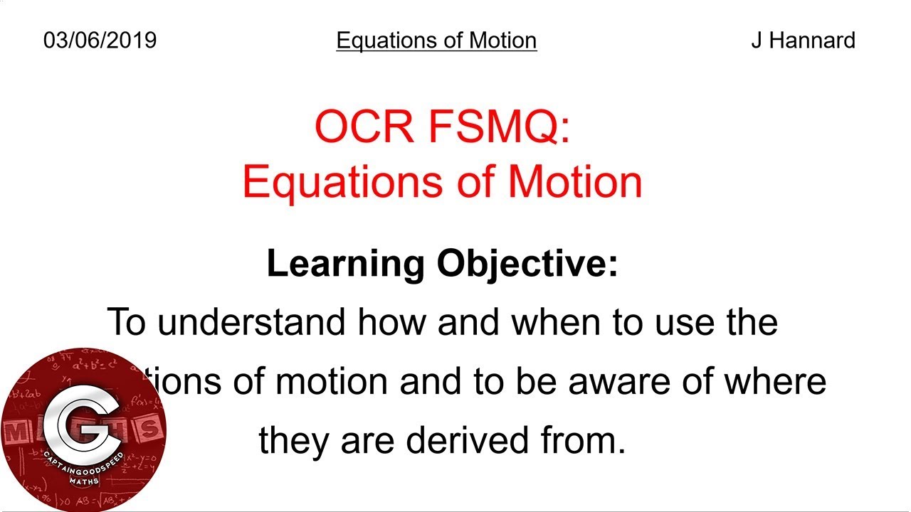 OCR FSMQ Additional Mathematics (New Spec) | Lesson 18: SUVAT (Kinematics)