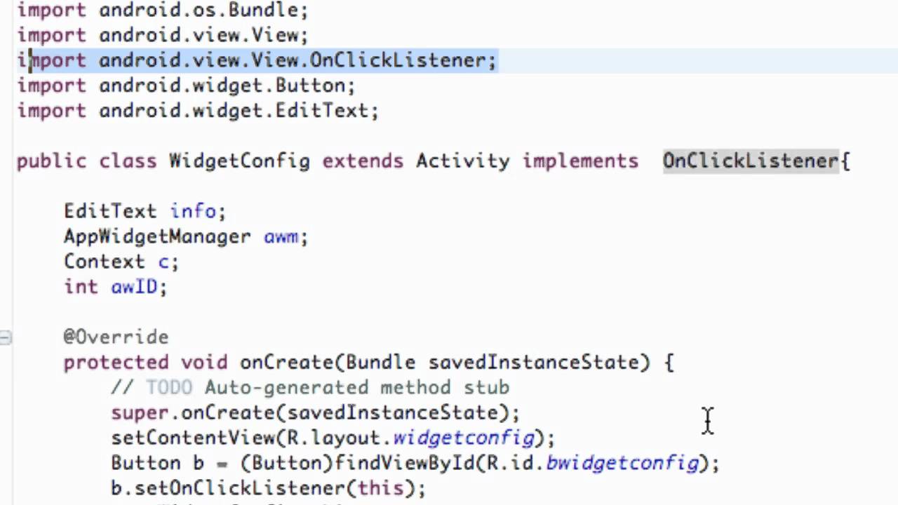 Android Application Development Tutorial - 165 - Setting up Widget Configuration Class
