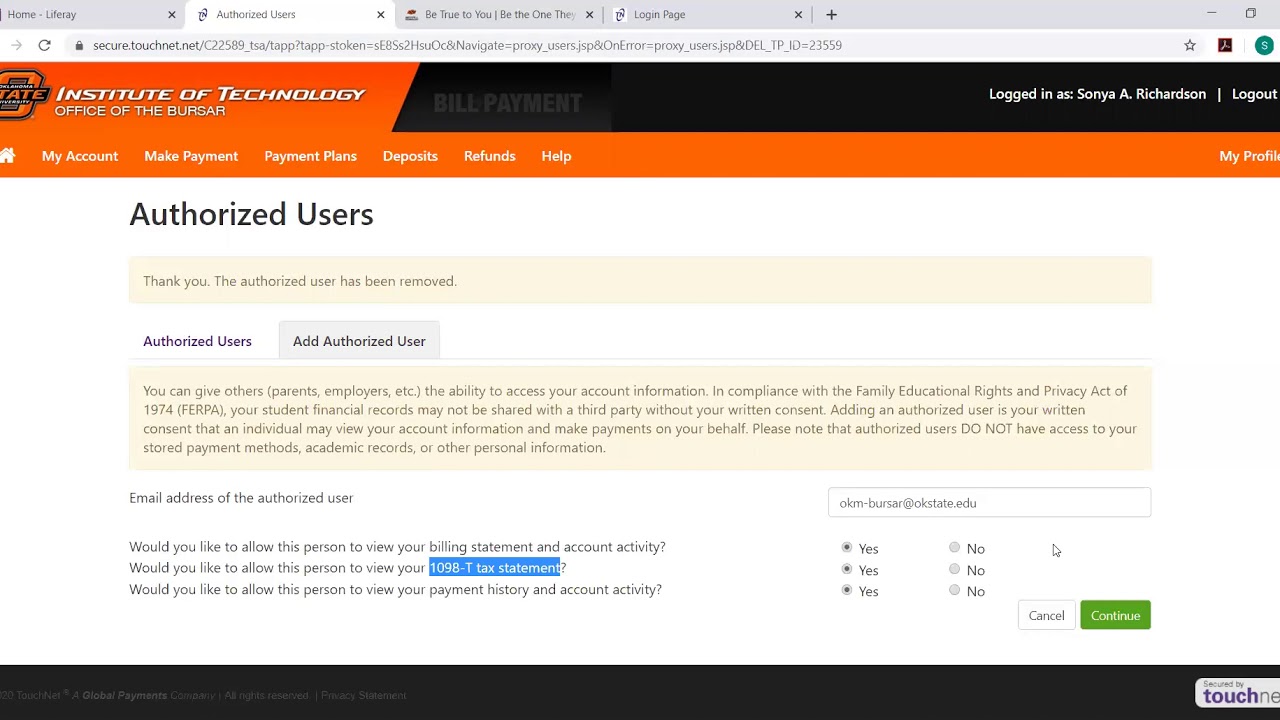 Authorized Users on Bursar Account at OSUIT