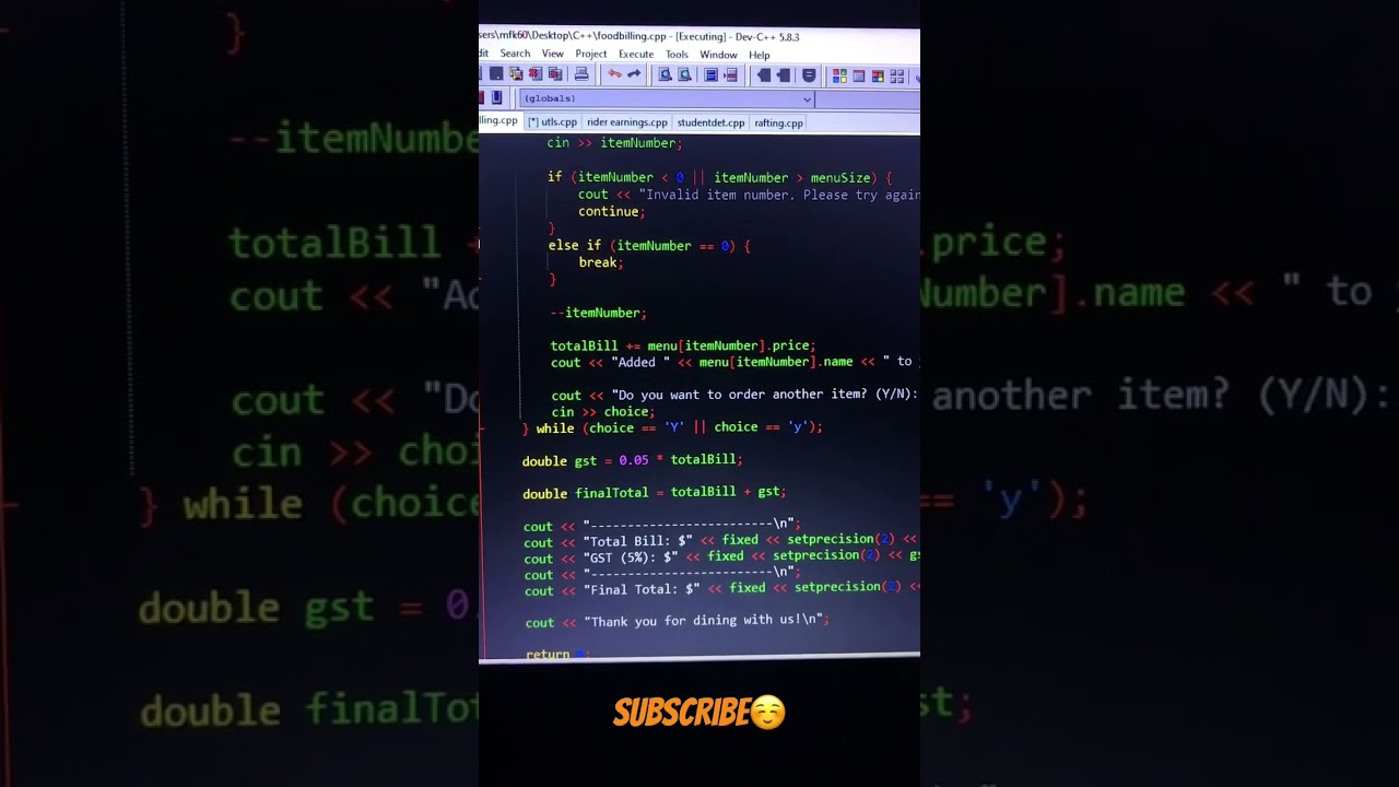 food bill IDE dev c++ #devcpp