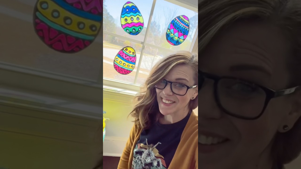 Easter egg suncatcher with black glue and sharpie #eastercraft