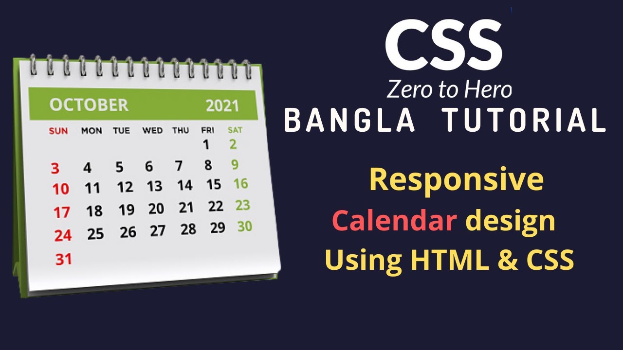 CSS|CSS3 Bangla Tutorial 39 || Creating a responsive calendar using grid layout property(HTML & CSS)