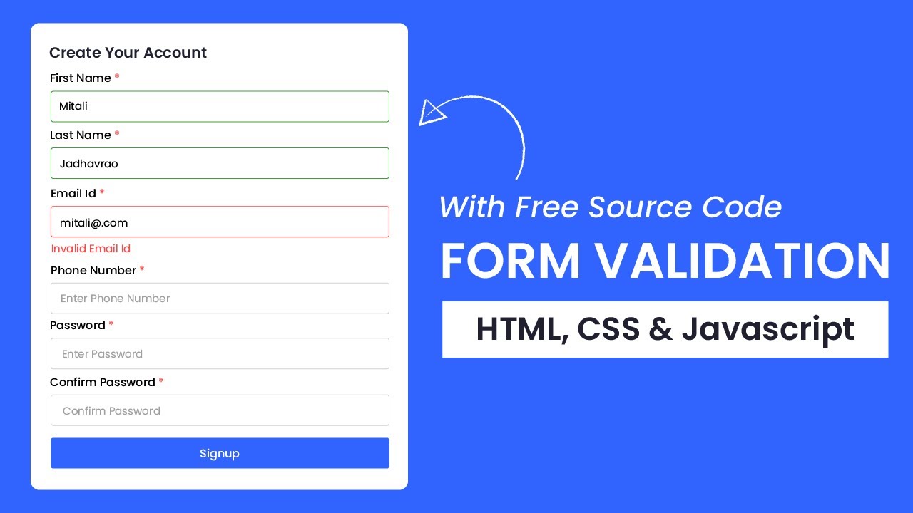 Form Validation Using Javascript | HTML, CSS & Javascript