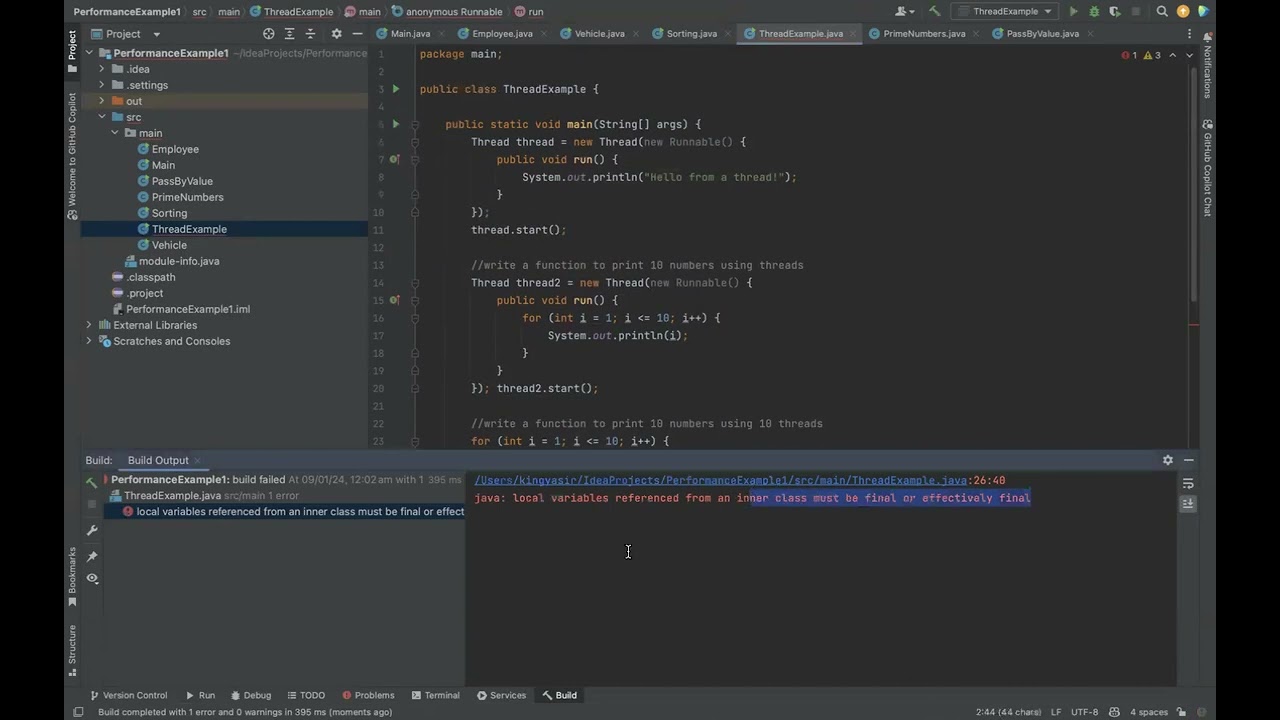 MultiThreading in Java | GitHub Copilot