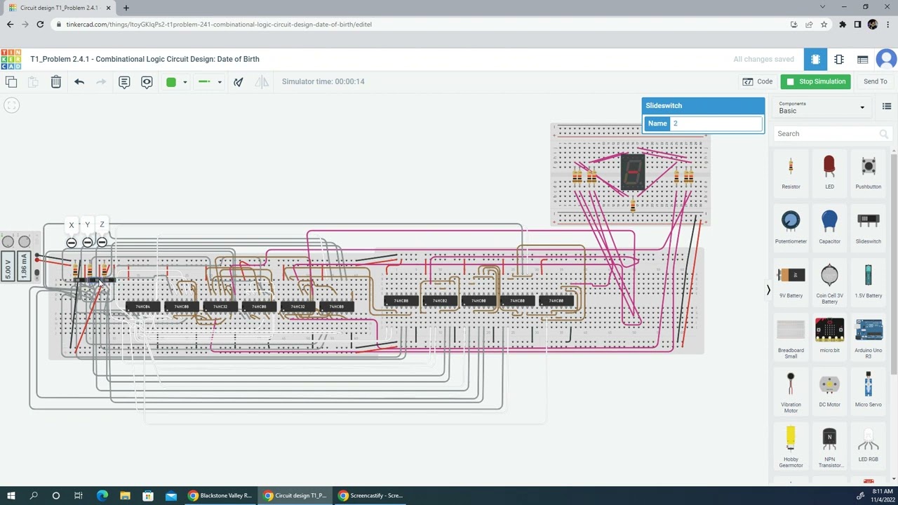 T1 Problem 2 4 1   Combinational Logic Circuit Design Date of Birth   TinkerCad