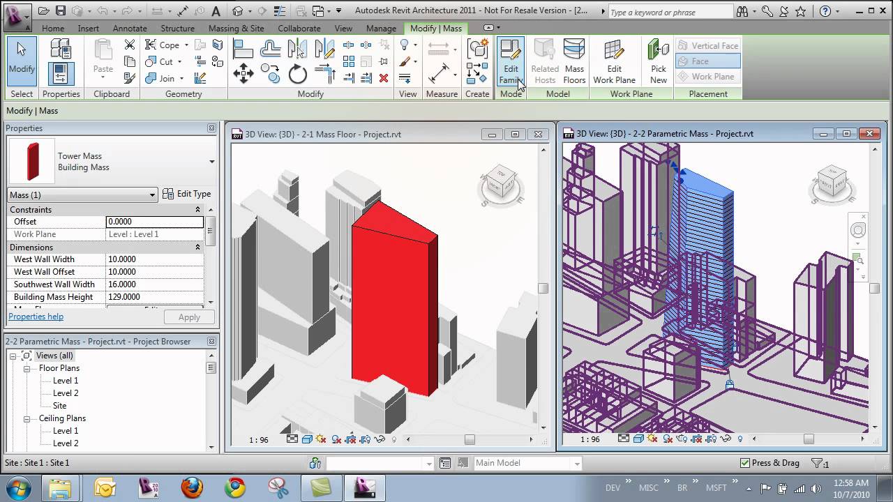 Mass Families and In-Place Mass Families in Autodesk Revit Architecture