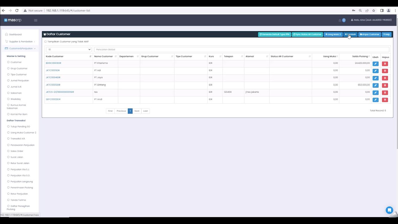 Tutorial Membuat Master Customer pada Program MASERP