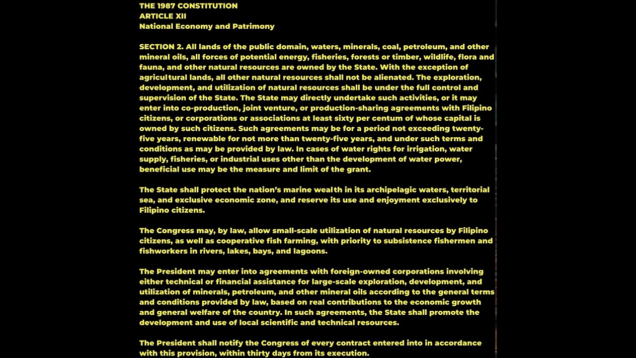 THE 1987 CONSTITUTION ART 12 NATIONAL ECONOMY AND PATRIMONY SECTION 2