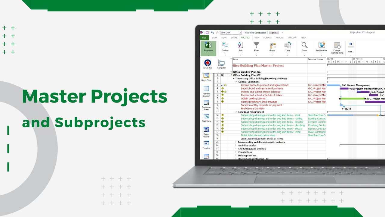Master Project and Subprojects in Project Plan 365
