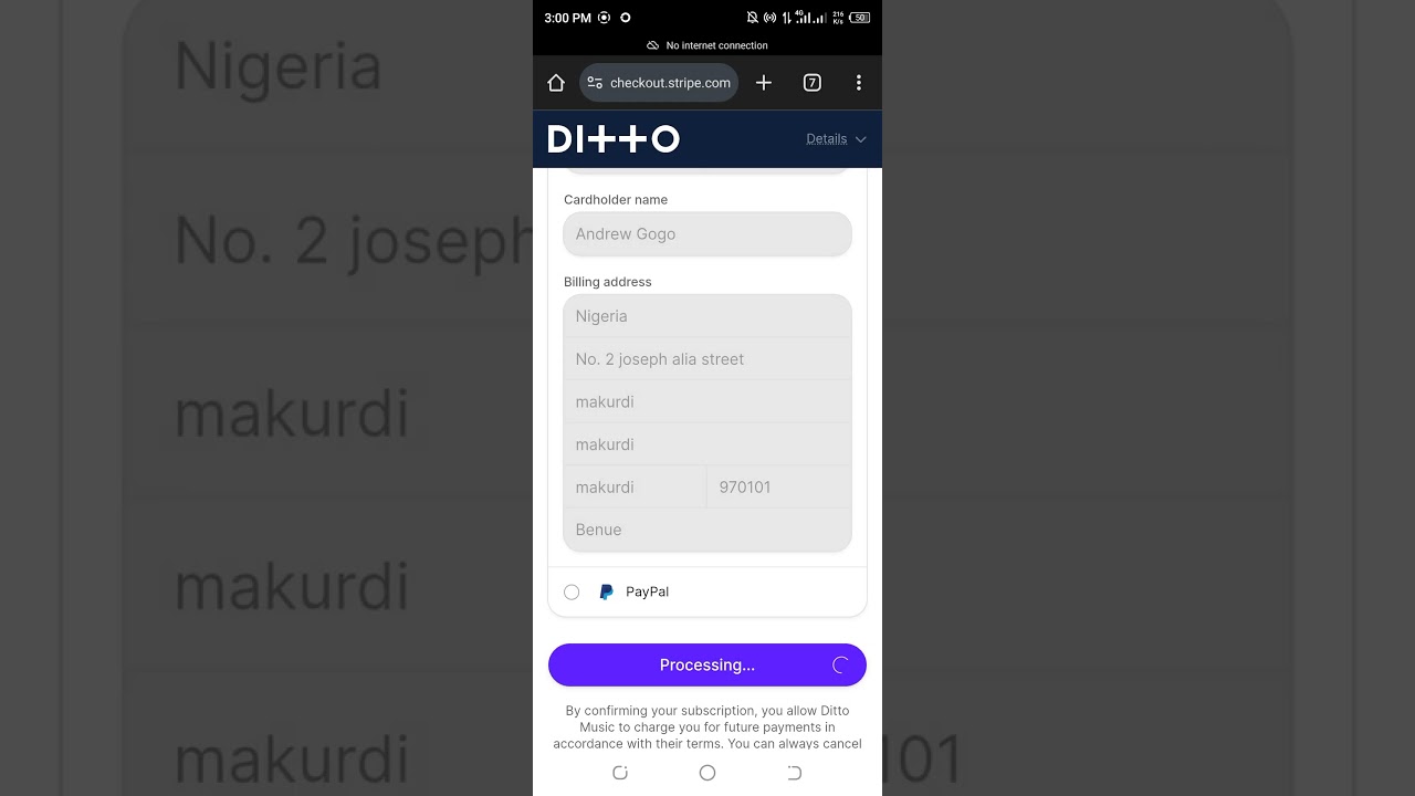 Creating a new Ditto music account and paying $14 for Artist subscription for 1 year