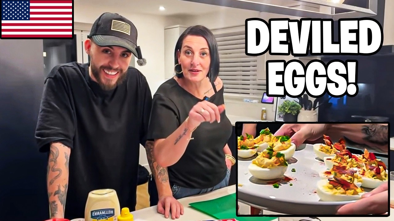British Mum & Son First Ever American Deviled Eggs!