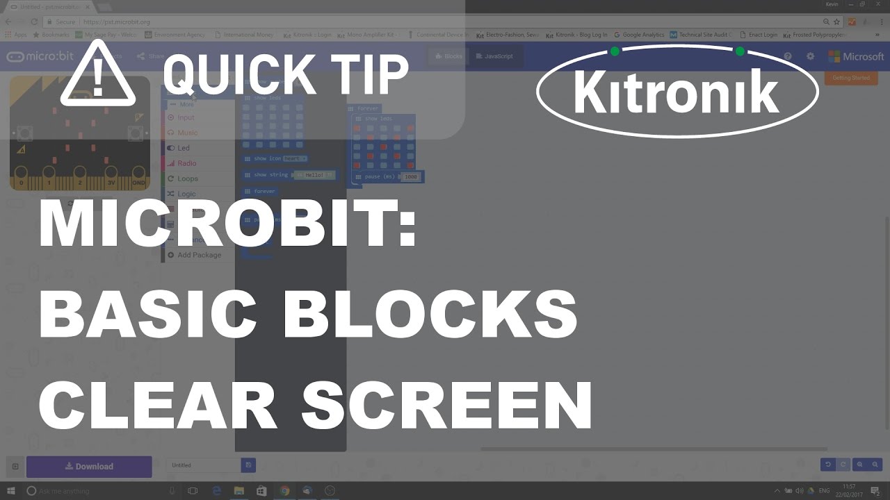 microbit MakeCode Editor - Basic Blocks - Clear Screen - Kitronik