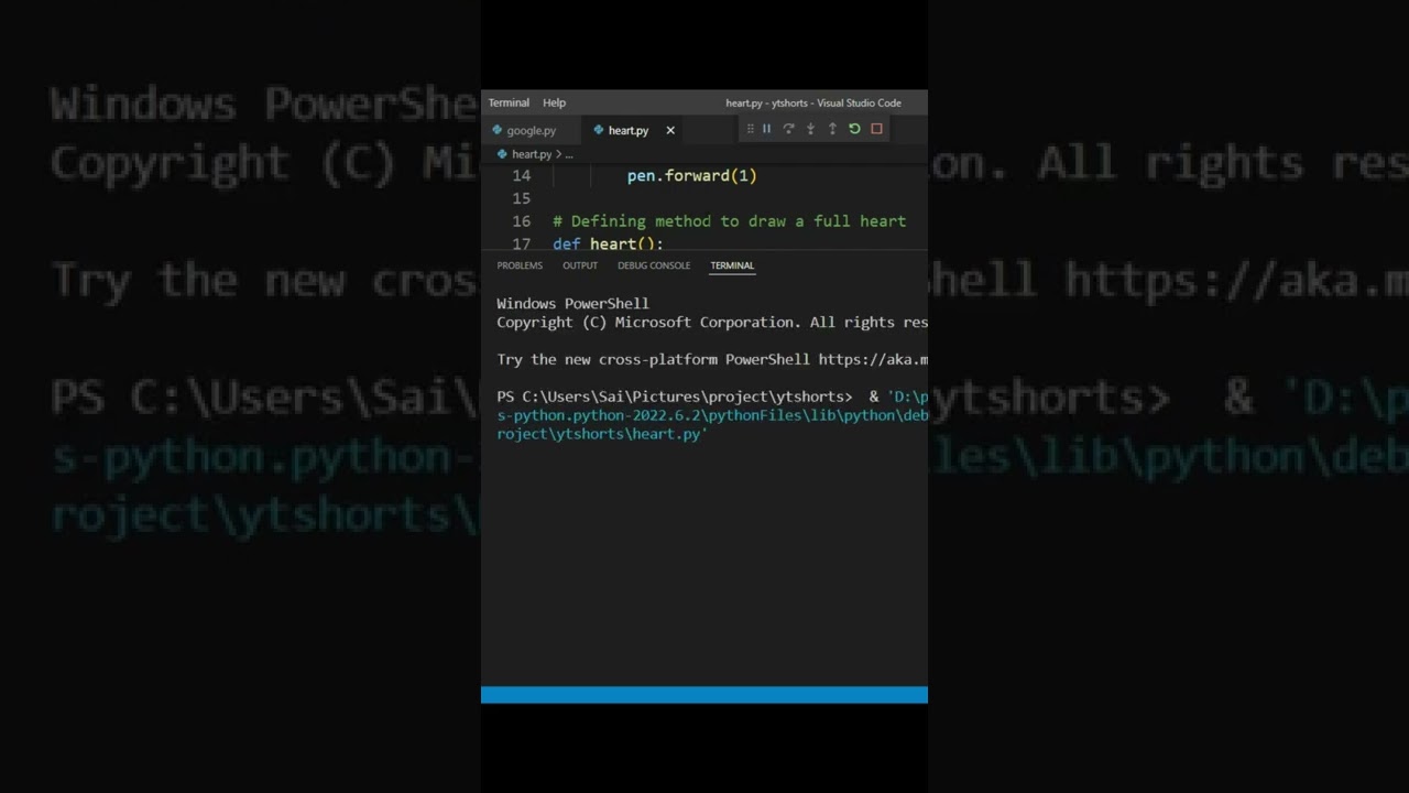 Heart creation | Python Tutorial using VSCode editor 2022 #shorts