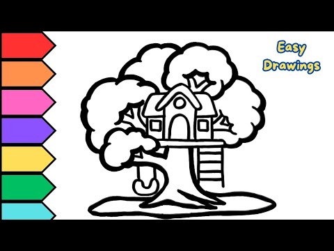 Easy Tree House Drawing for Kids | Step-by-Step Tutorial | drawing and coloring for kids