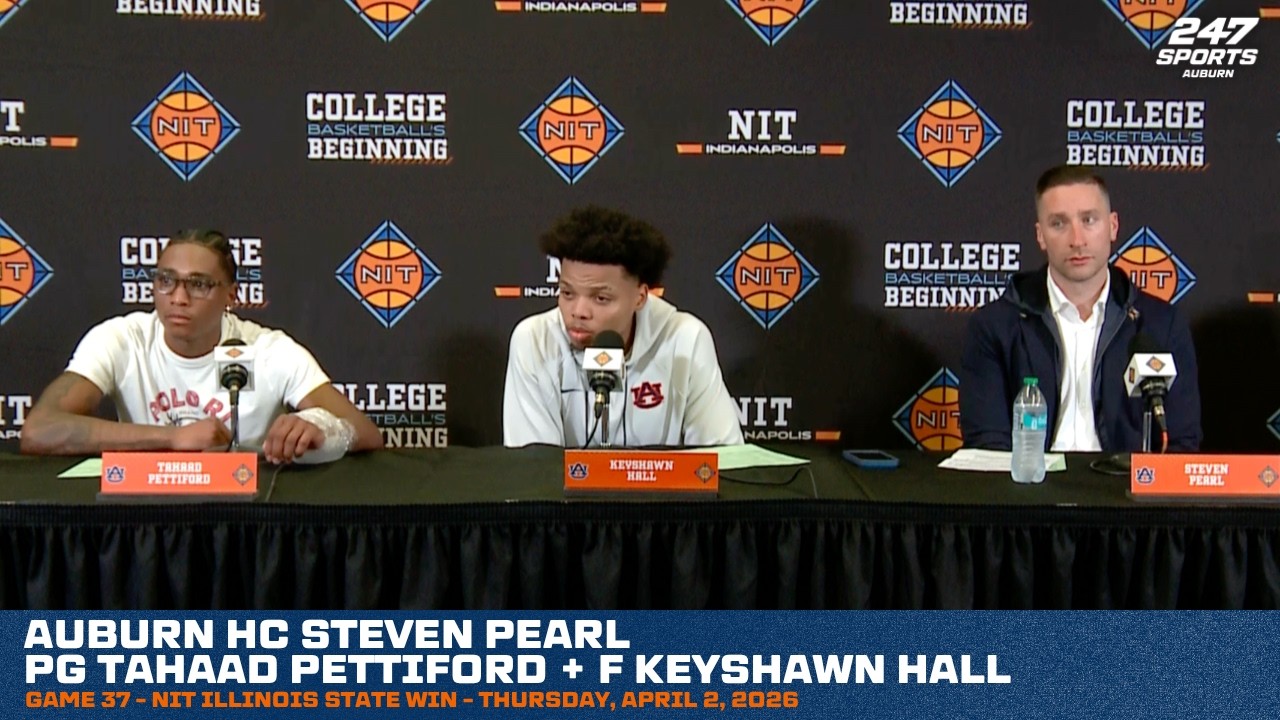 Auburn HC Steven Pearl, PG Tahaad Pettiford + F Keyshawn Hall - NIT Illinois State Win