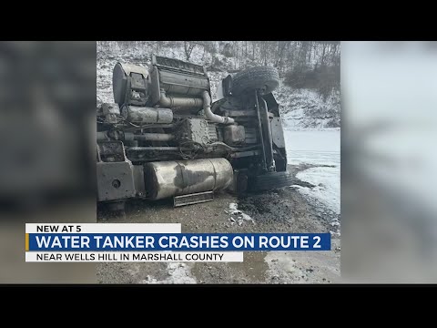 Water Tanker Truck rolls over on West Virginia State Route 2