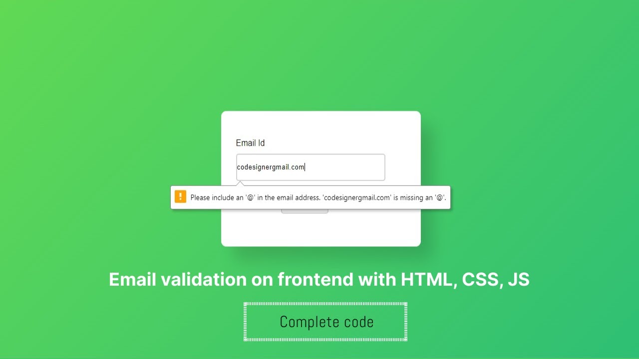 Email validation on frontend with HTML, CSS, JS || Complete code