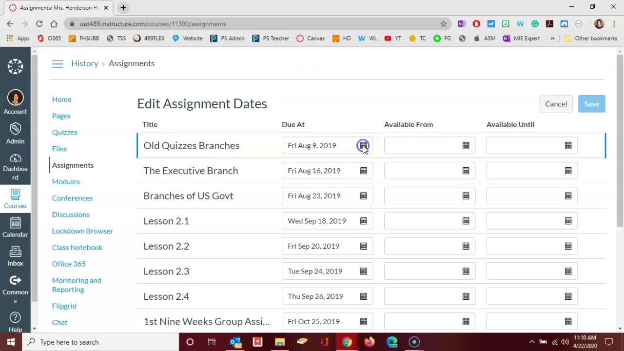 Canvas: Update Assignment Due Dates En Masse