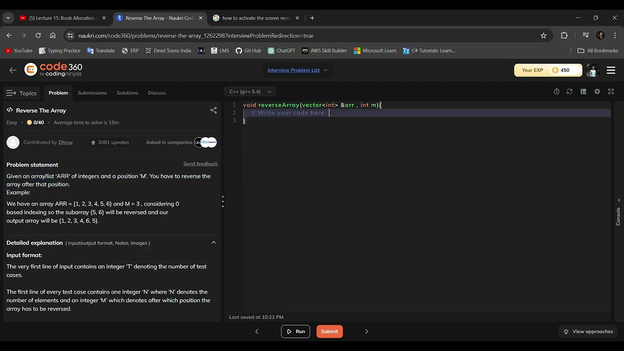 Reverse The Array || Naukri Code 360 || DSA Problem Soluion
