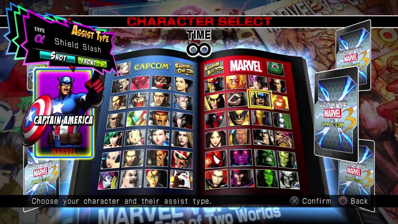 Ultimate Marvel Vs Capcom 3 All characters select screen