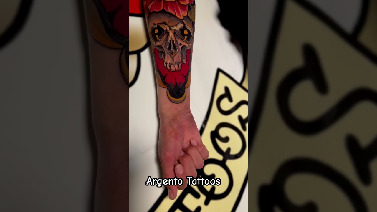 Half Sleeve Skull and Rose Tattoo