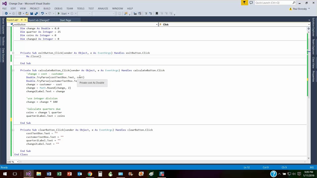 Visual Basic 2013 Tutorial - Integer division, math round feature, and TryParse Method