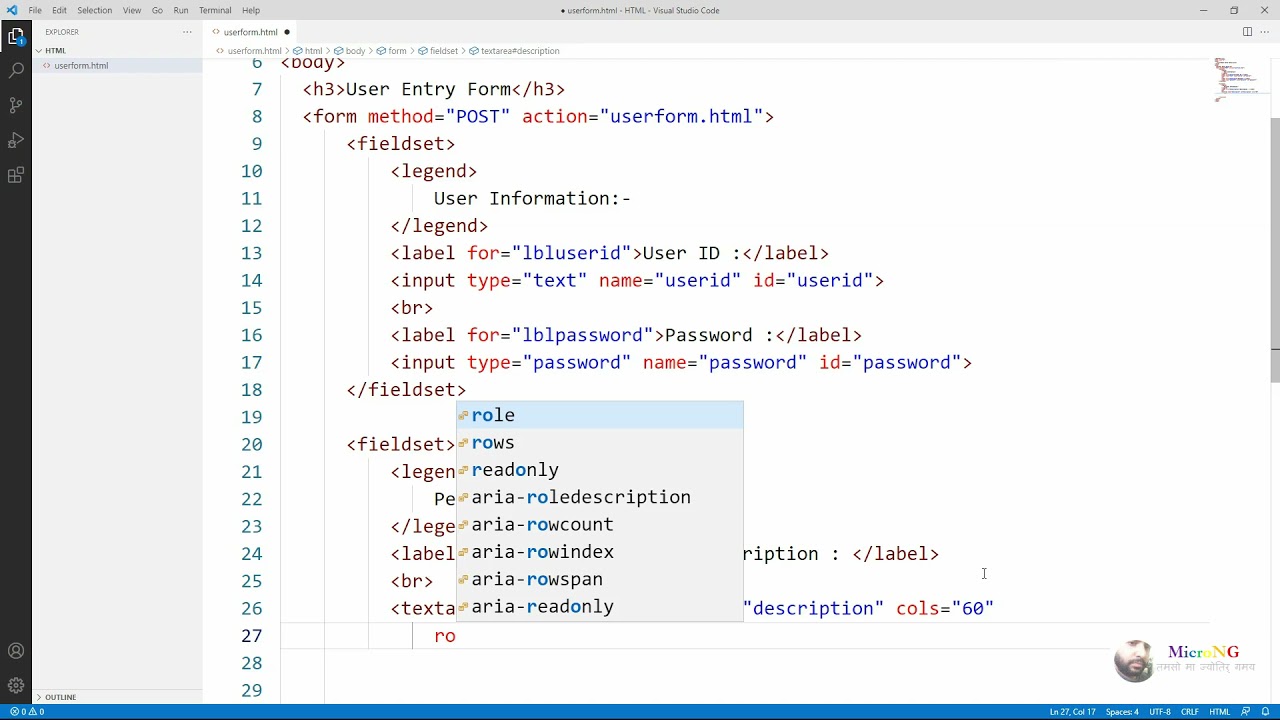 html tutorial for beginners - how to create registration form in html