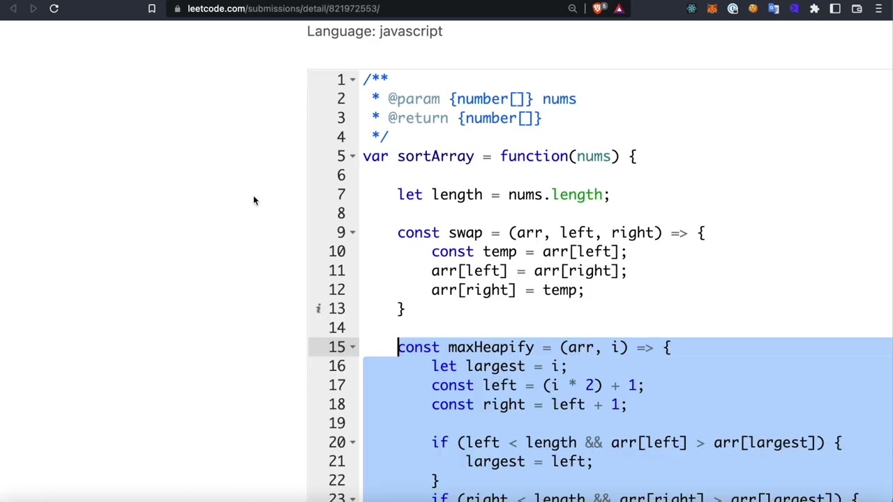 Visualize Leetcode 912: Sort an array (Heap sort) (Medium)