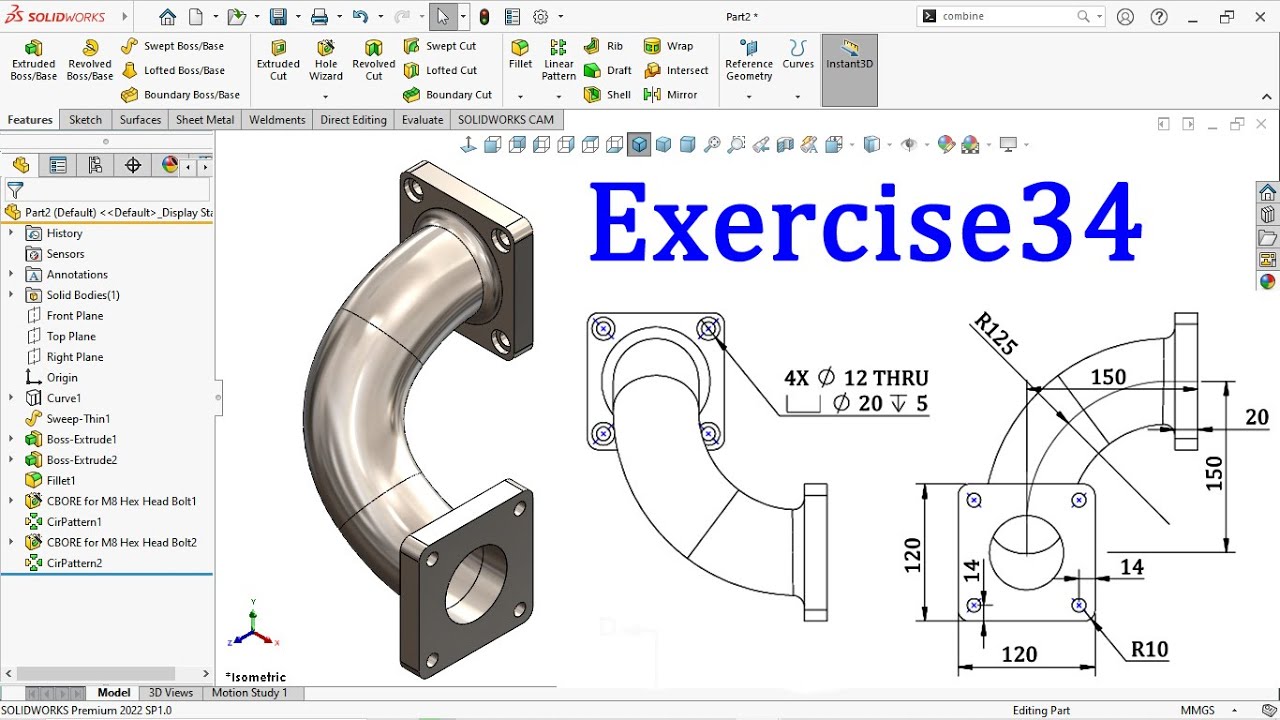 Solidworks Exercise tutorial for beginners | Exercise 34