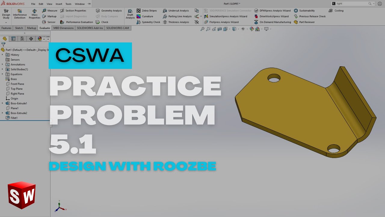 CSWA Practice Problem 5.1 Solution | SolidWorks Exam Guide