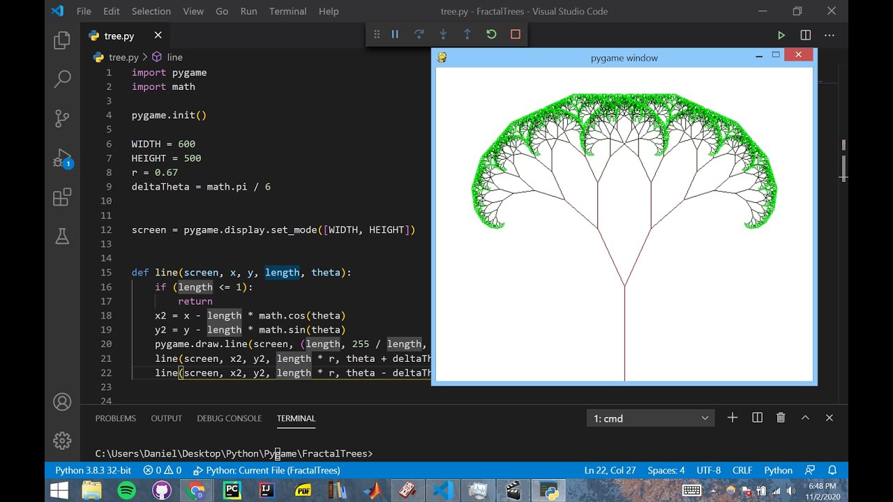 Python/Pygame Fractal Trees