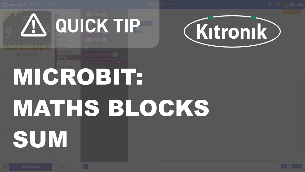 microbit MakeCode Editor - Math Blocks - Sum - Kitronik