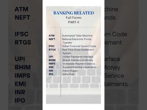 Full Forms of Banking Terms Part 2 ATM NEFT IFSC RTGS UPI EMI INR CVV #gk #generalknowledge
