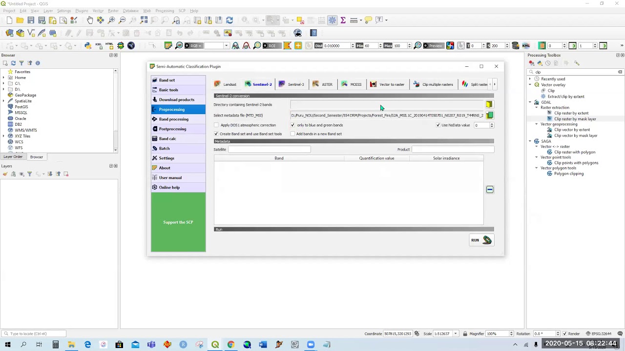 Pre-processing Sentinel 2 images using Qgis semi-automatic pluginns