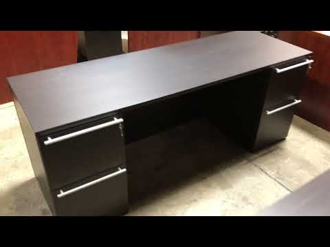 (3) Cherryman Verde Desk + Credenza Set