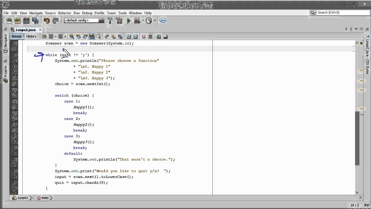 Java  - Using a While Loop to Control a Menu