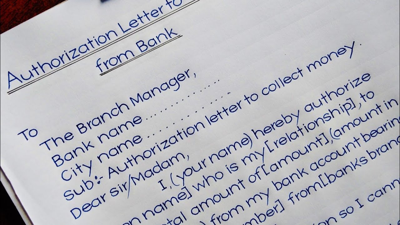 Authorization Letter to Claim the Money in Bank | Handwriting