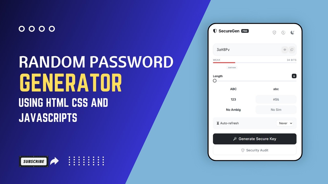 BUILD A RANDOM PASSWORD GENERATOR USING HTML, CSS & JAVASCRIPT | Mini Project for Beginners