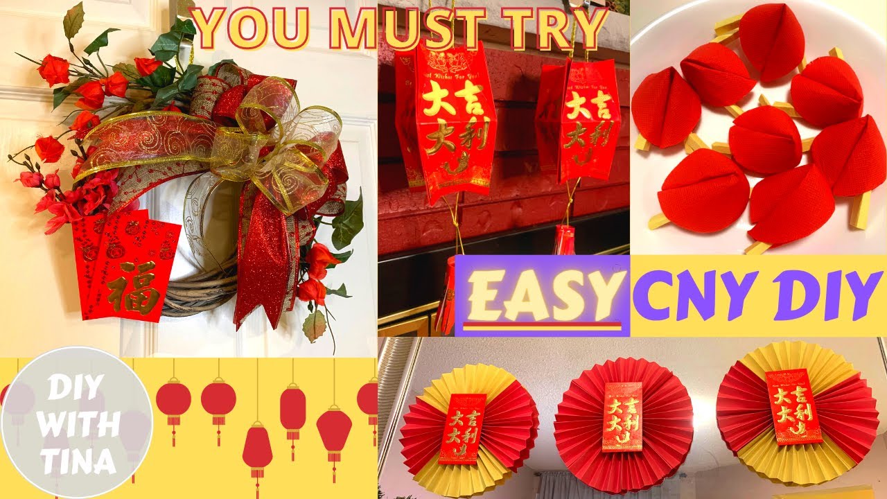 DIY CNY crafts on a budget | DIY CNY wreath, lantern, wall decoration & paper fortune cookies (2021)