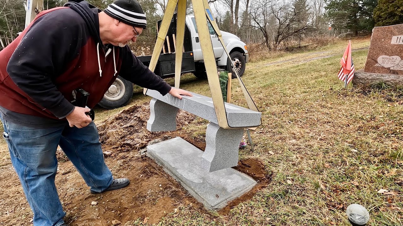 Setting a bench on a grave