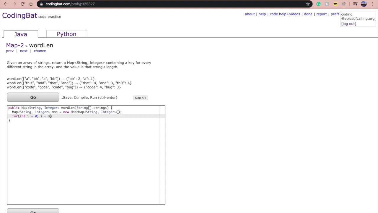 Map-2 (wordlen) Java Tutorial || Codingbat.com