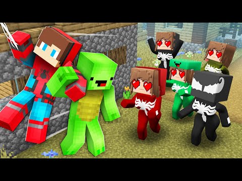 JJ SPIDER MAN save Mikey from ALL Venom Girl in Minecraft - Maizen