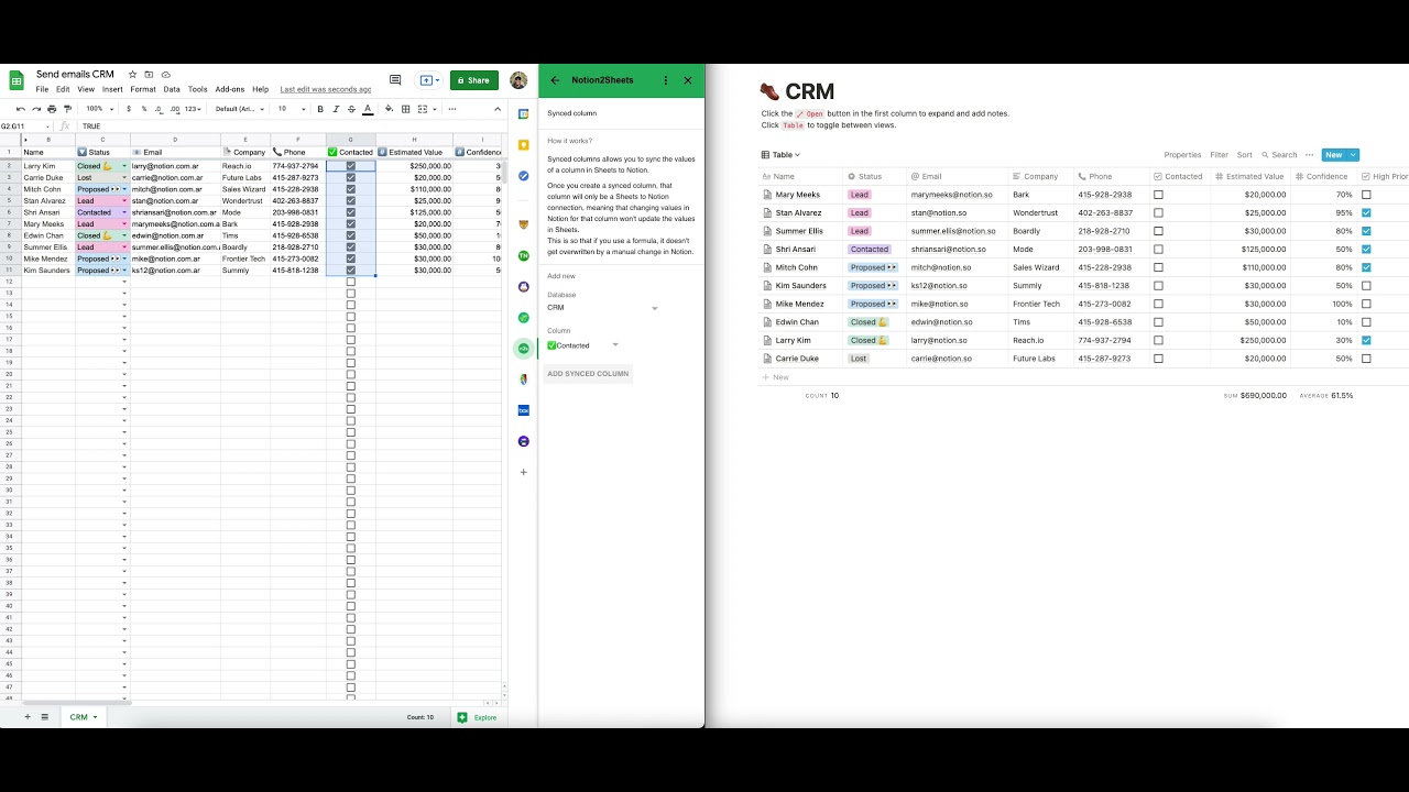 How to add a synced column in Sync2Sheets