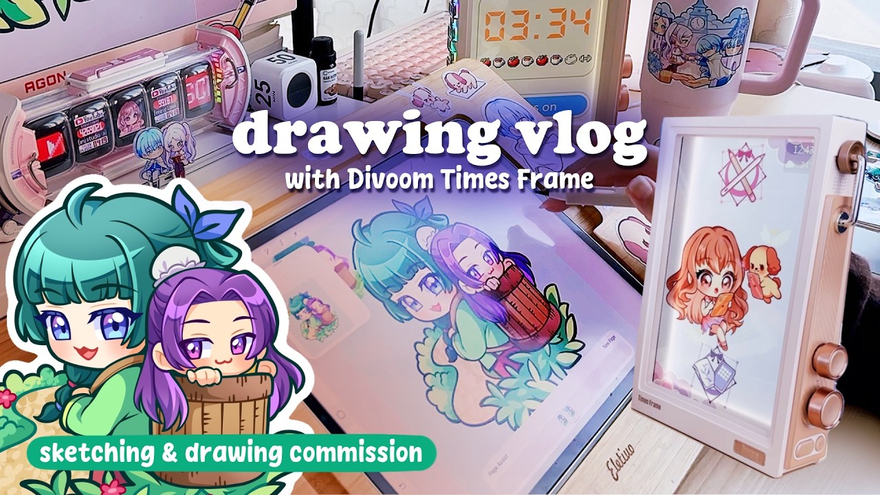 Cozy Drawing Routine ☁️ Productivity with Divoom Times Frame