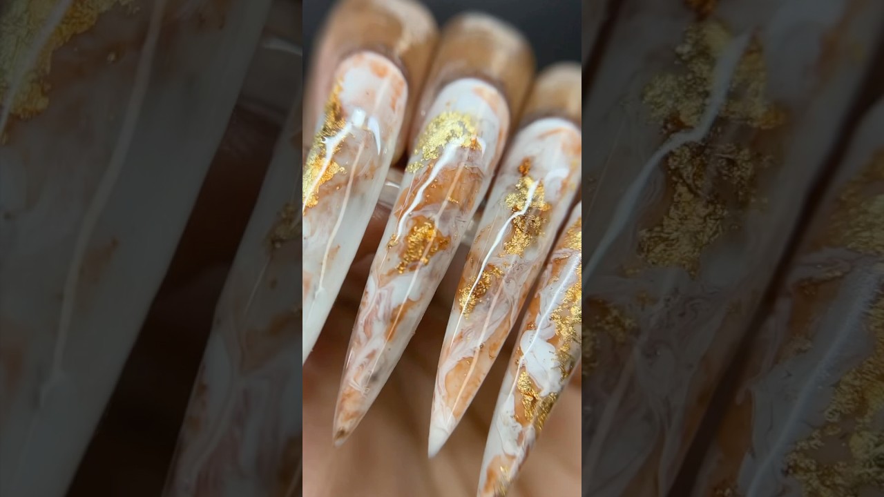 Marble nails using gold foil, alcohol ink, and acetone 💅🏾