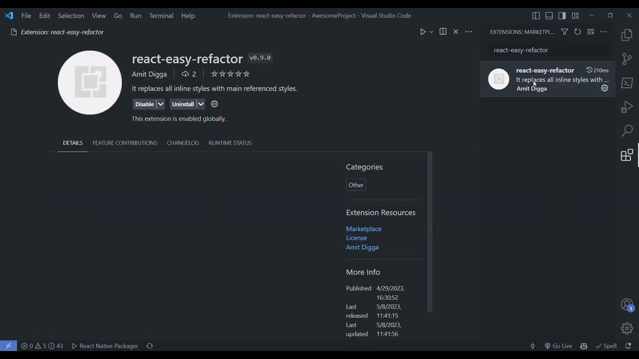 VS Code Extension: Move React Inline Styles with React Easy Refactor