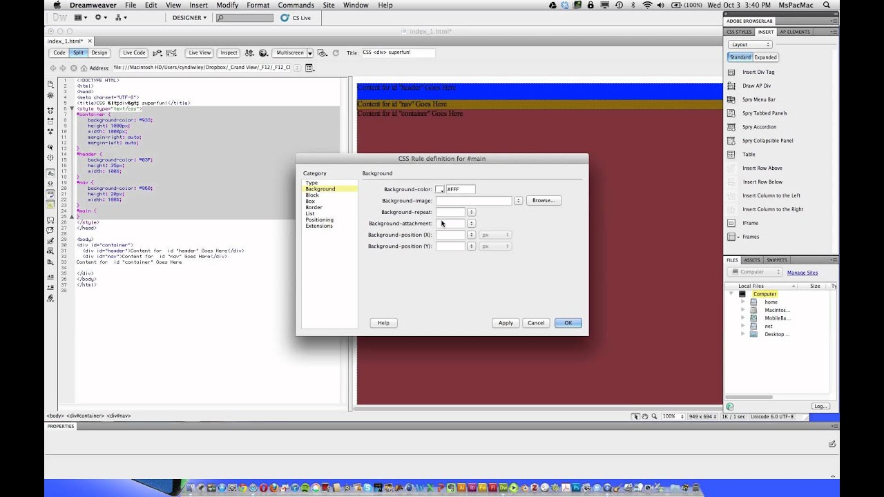 Dreamweaver CS5.5 Tutorial: CSS layout with div tags
