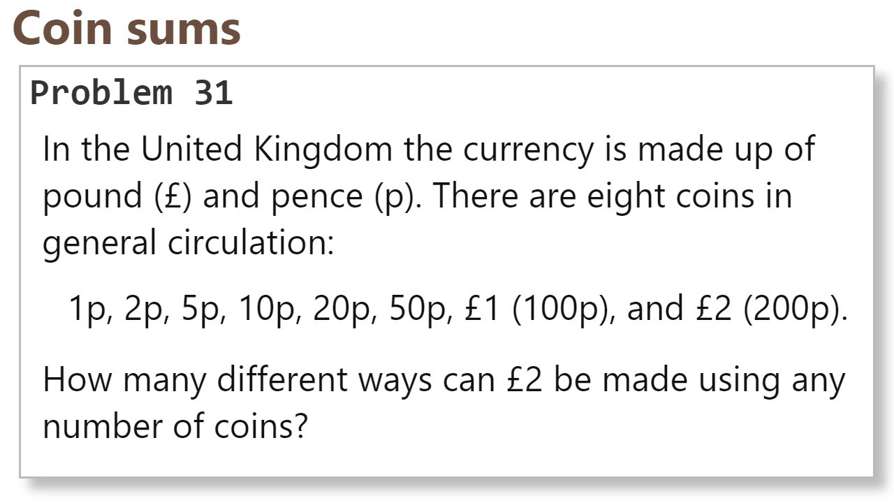 Project Euler: Problem 31 (C/C++)