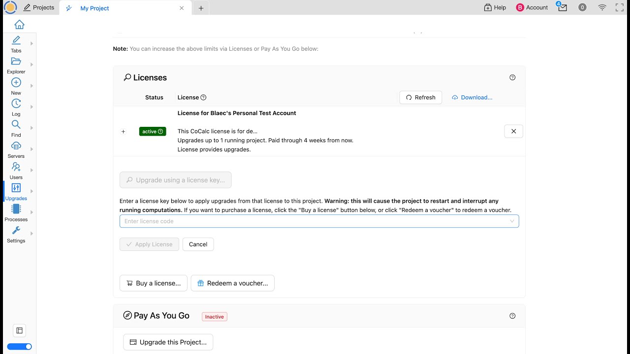 How to Apply a License to an Existing CoCalc Project