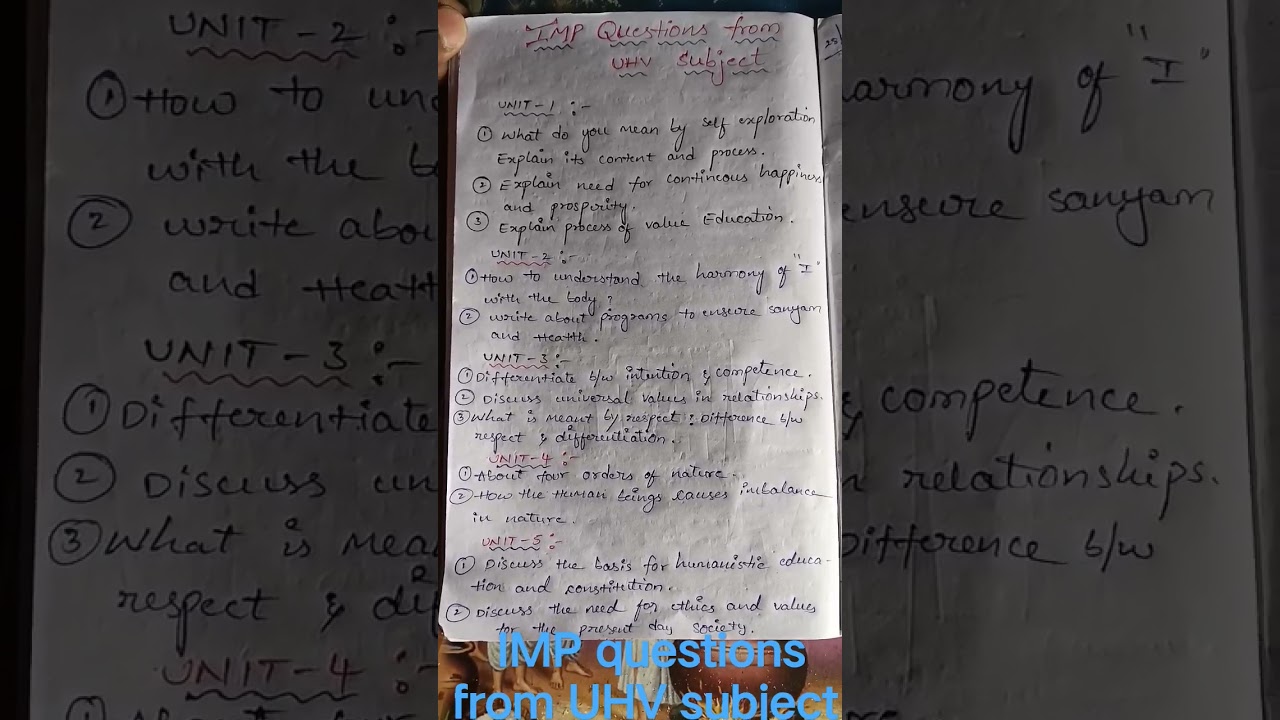 IMP questions from UHV subject for BTECH final year students.... common to all branches...